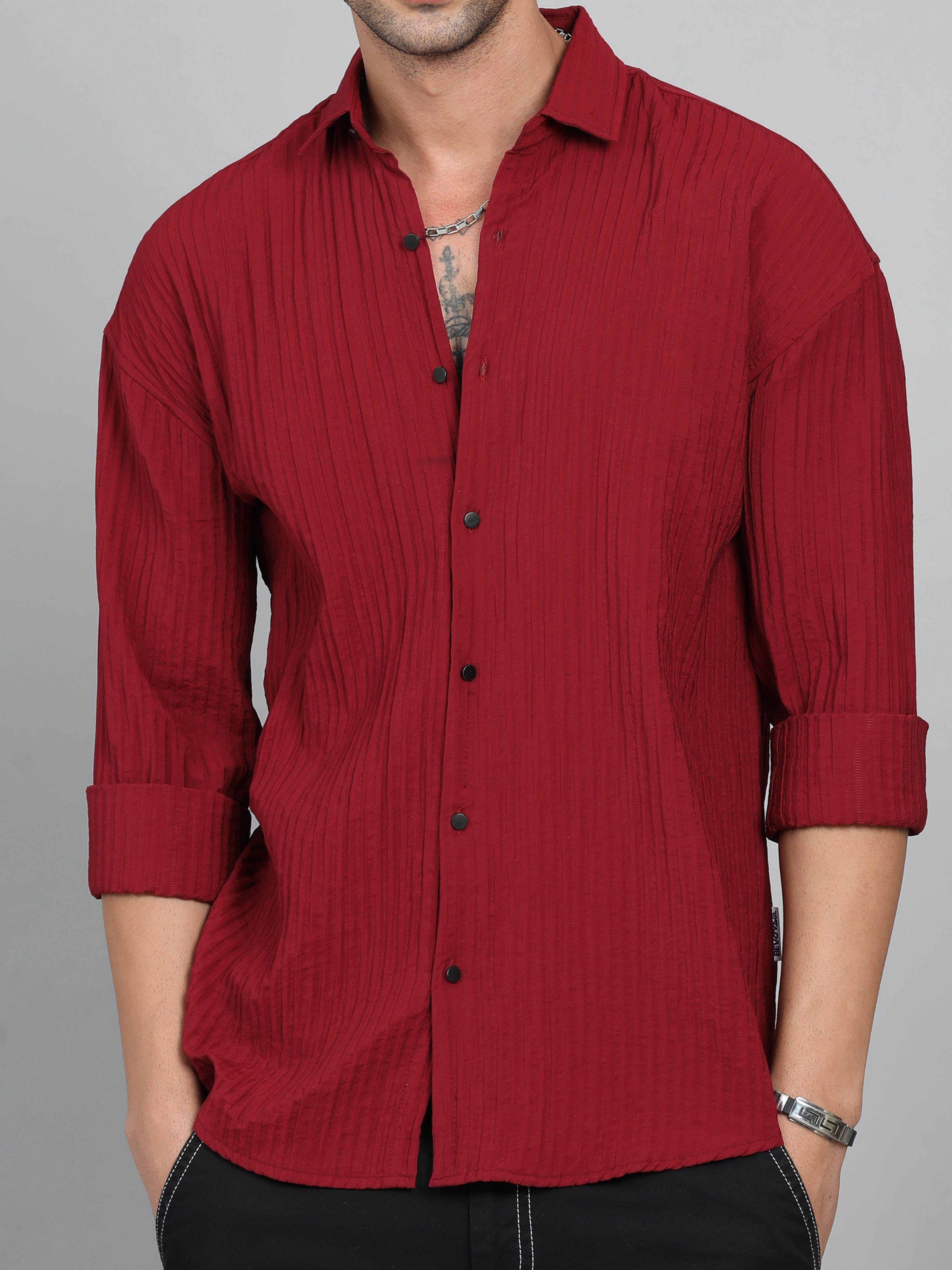 Buy Cool Maroon Drop Shoulder Shirt Mens Online in India – Bevdaas