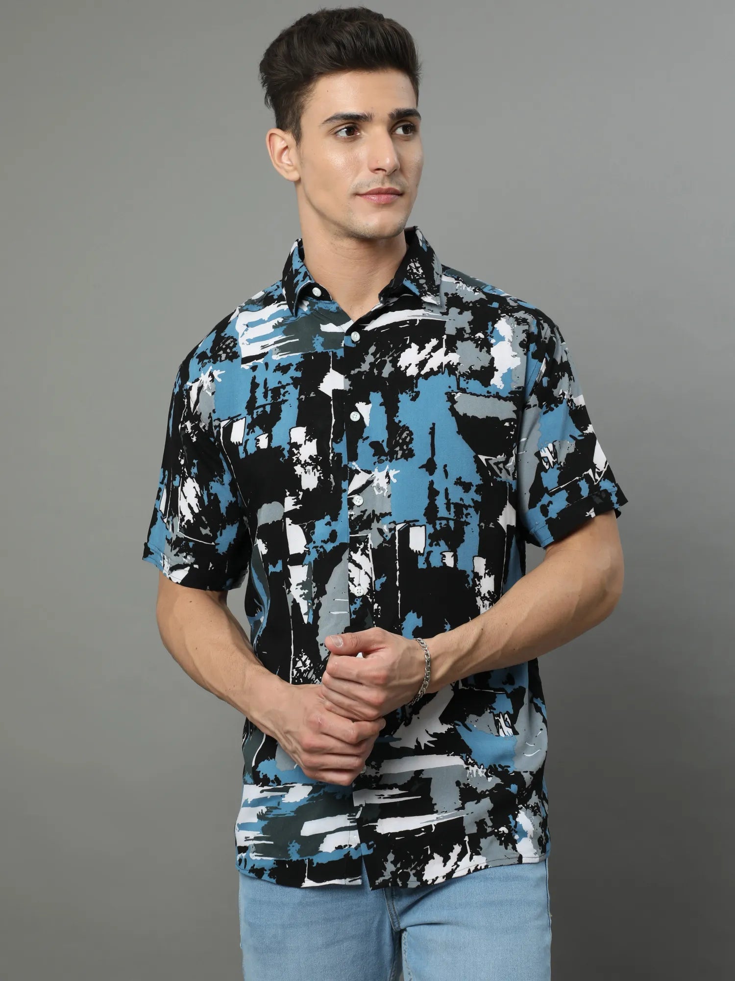 Buy Latest Electric Blue Rayon Fabric Mens Shirts Online – Bevdaas