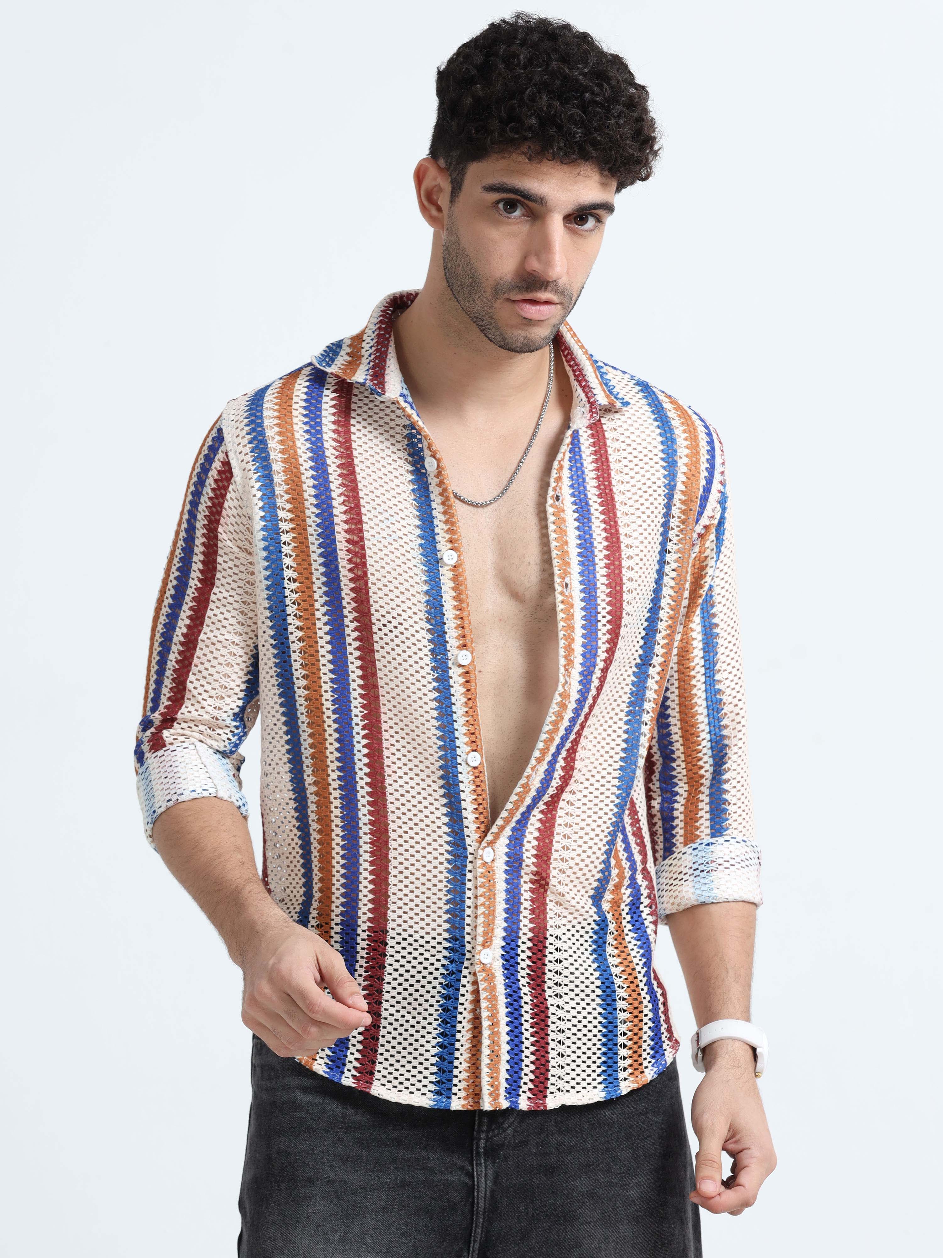 Croknit Multi Color Printed Crochet Shirt – Bevdaas