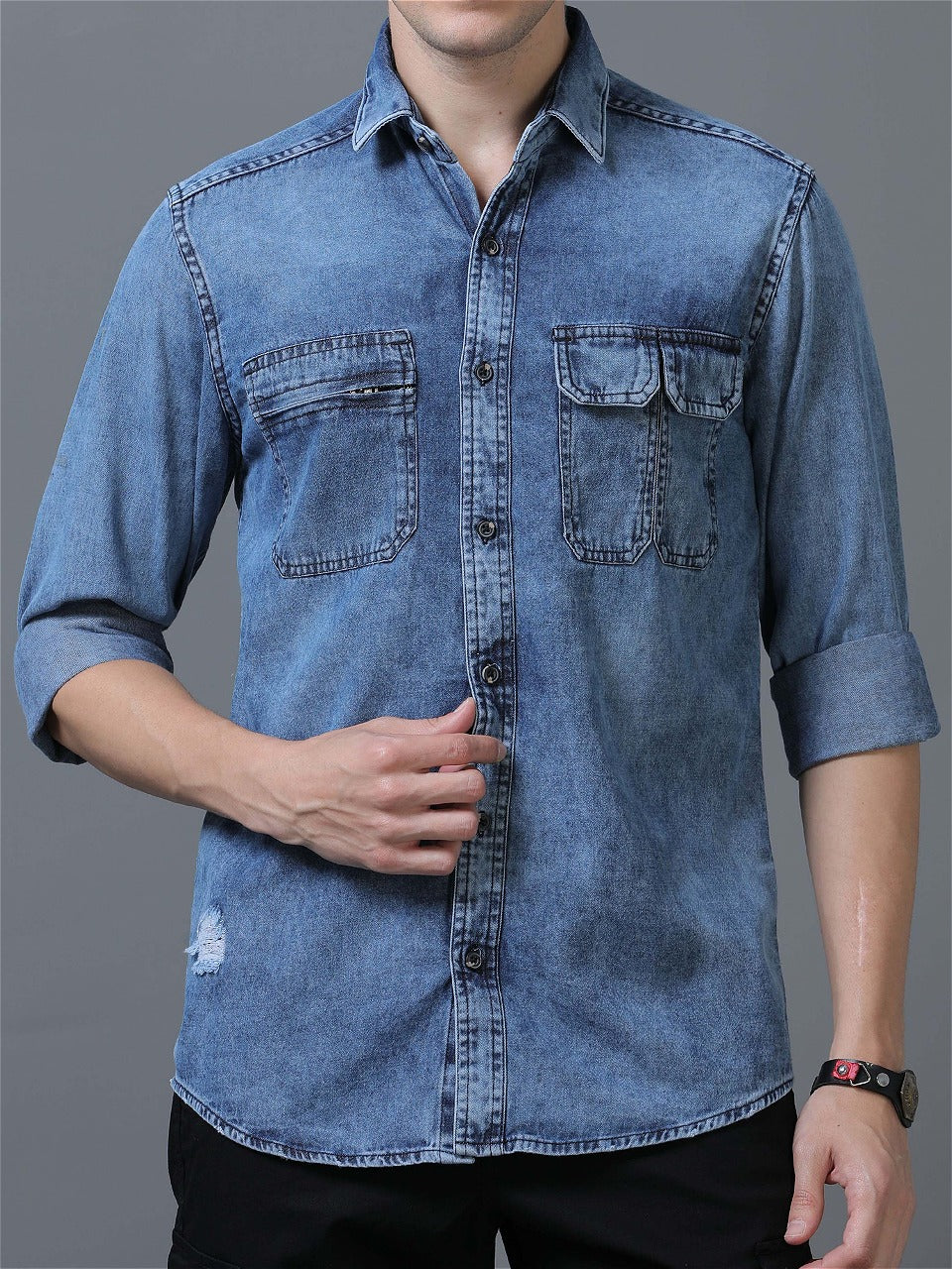 Buy Cool And Comfortable Dark Wash Denim Shirt Men's Style – Bevdaas