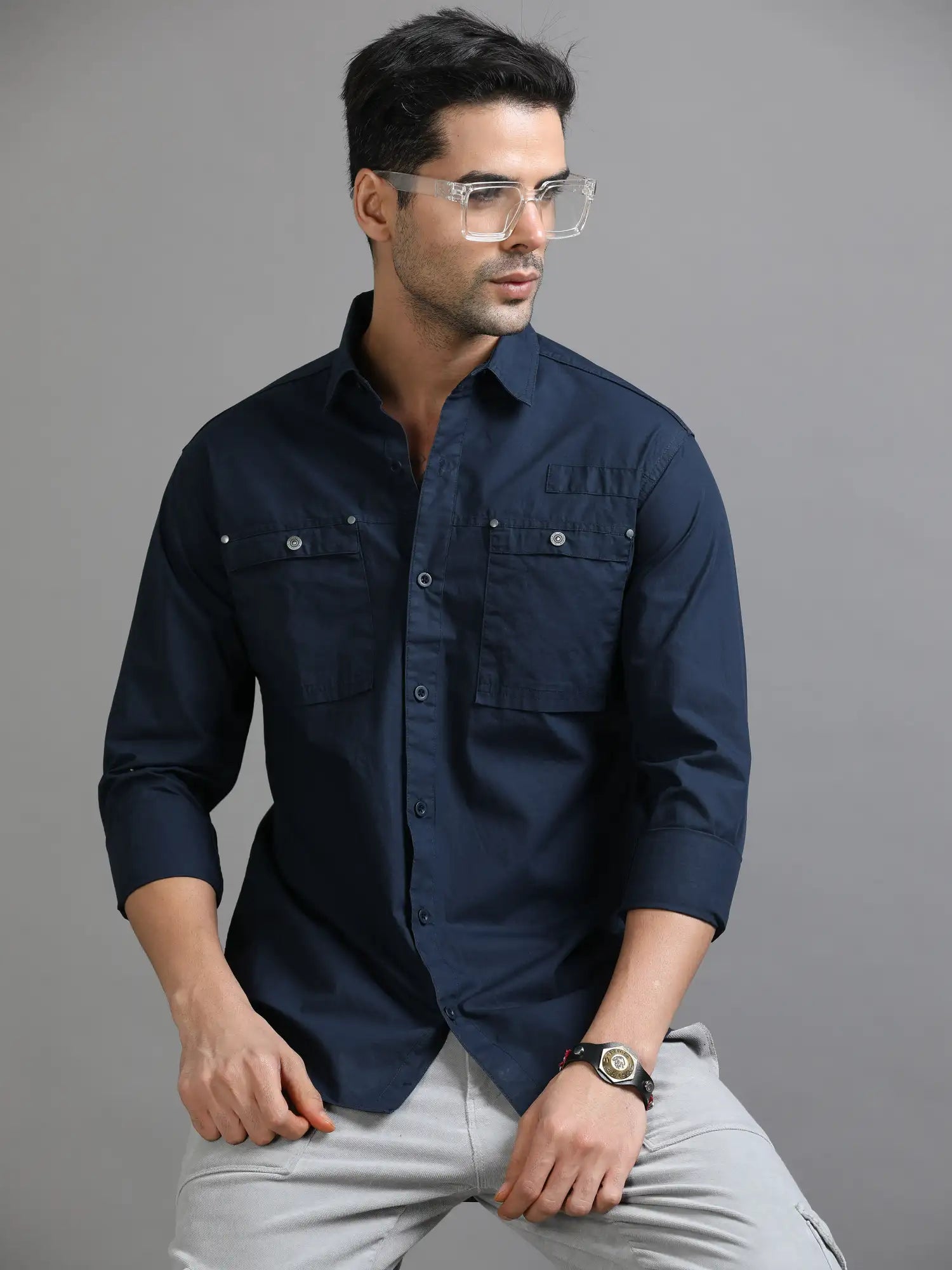 Shop Latest Navy Blue Mens Solid Shirts for Men Online – Bevdaas